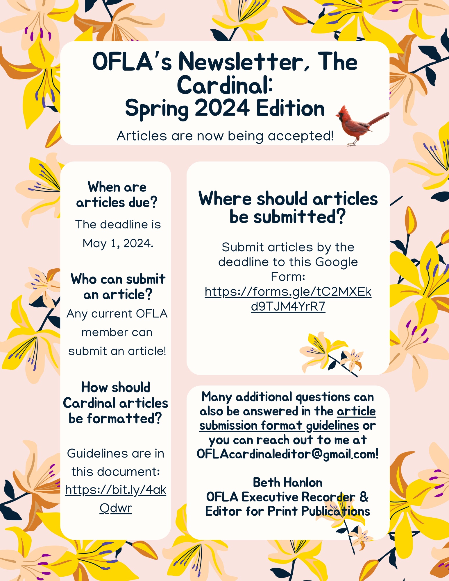 Articles for the spring edition are now being accepted! | The Cardinal